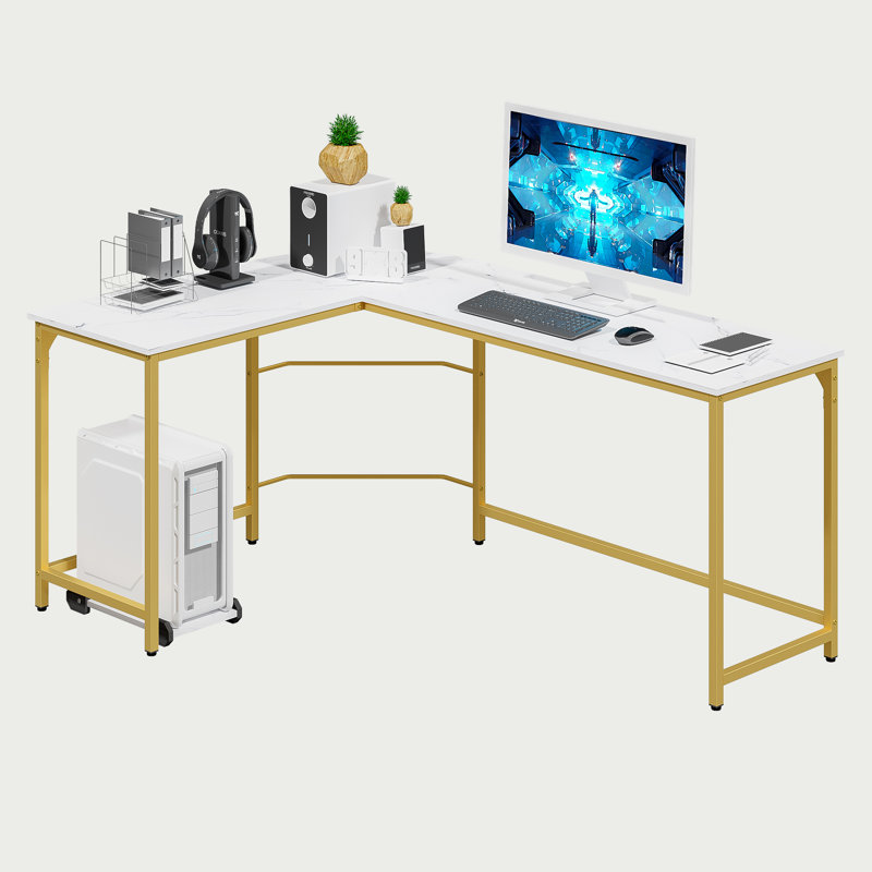 Rory L Shaped Metal Base Computer Desk Etta Avenue Color Top Frame White Marbling Gold Size 29.7 H x 66.1 W x 47.2 D